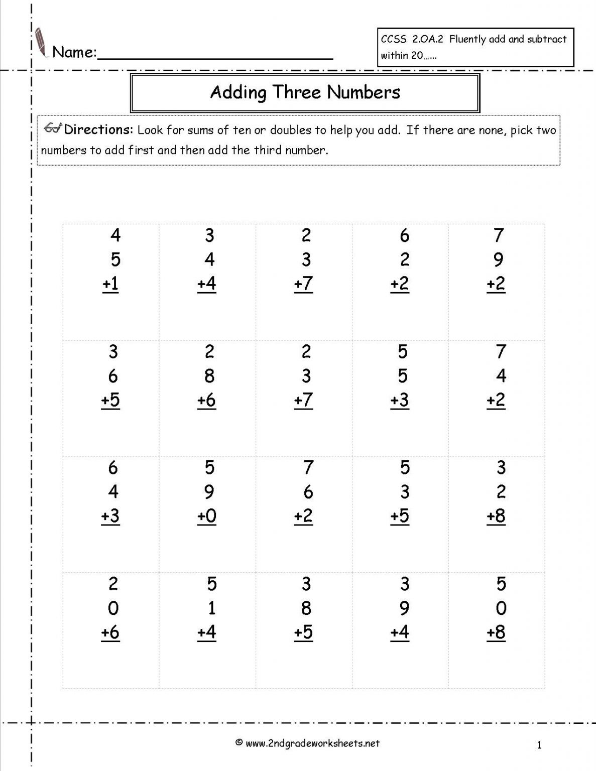 4 Free Math Worksheets Second Grade 2 Addition Add 3 Single Digit 4 Free Math Worksheets Second Grade 2 Addition Add 3 Single Digit