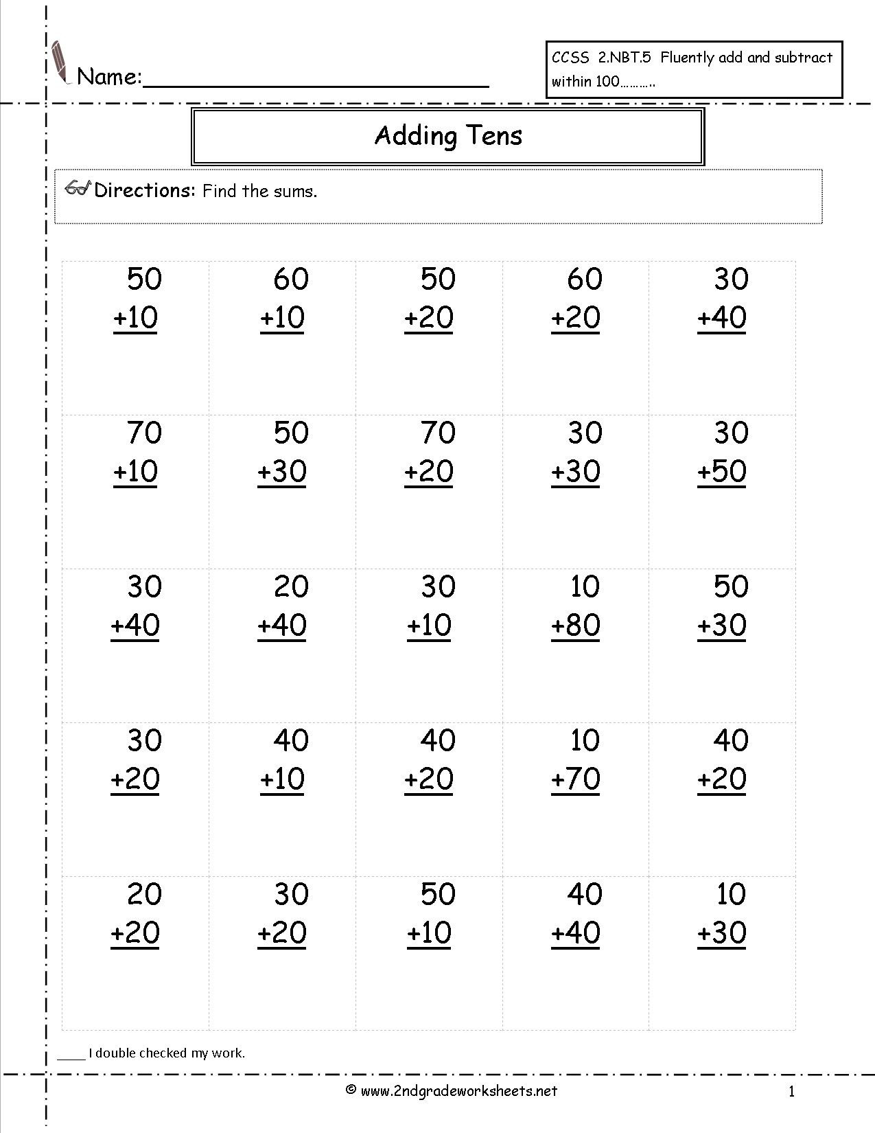 4 Free Math Worksheets Second Grade 2 Addition Add 3 Single Digit 